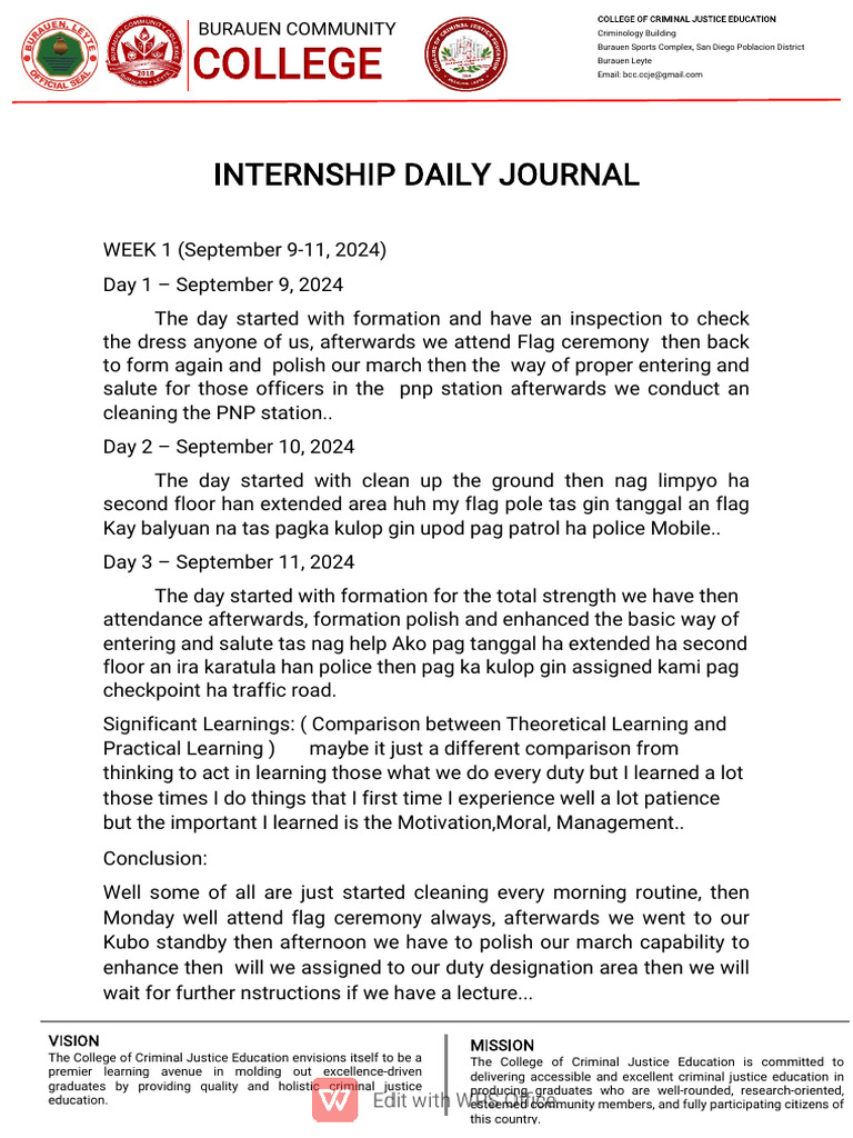 Criminology Internship Journal Overview | PDF | Criminal Justice ...