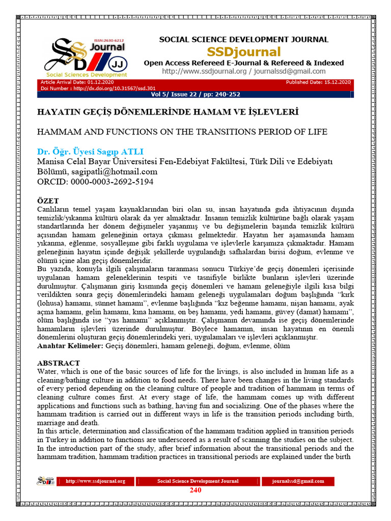 Hayatin Geçi̇ş Dönemleri̇nde Hamam Ve İşlevleri̇ | PDF