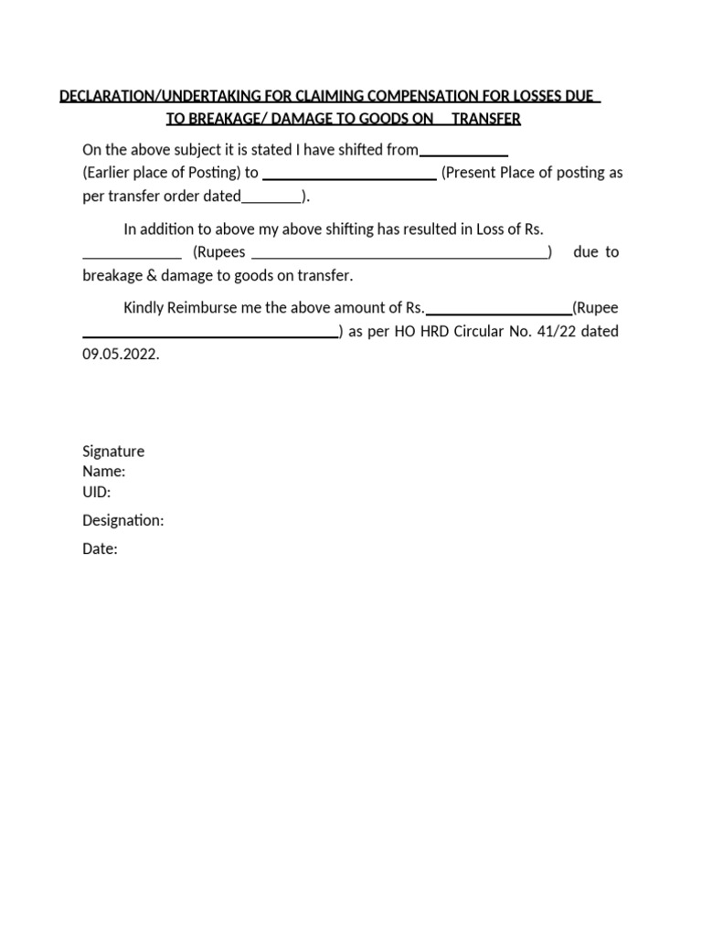 Transfer Allowance Undertaking | PDF