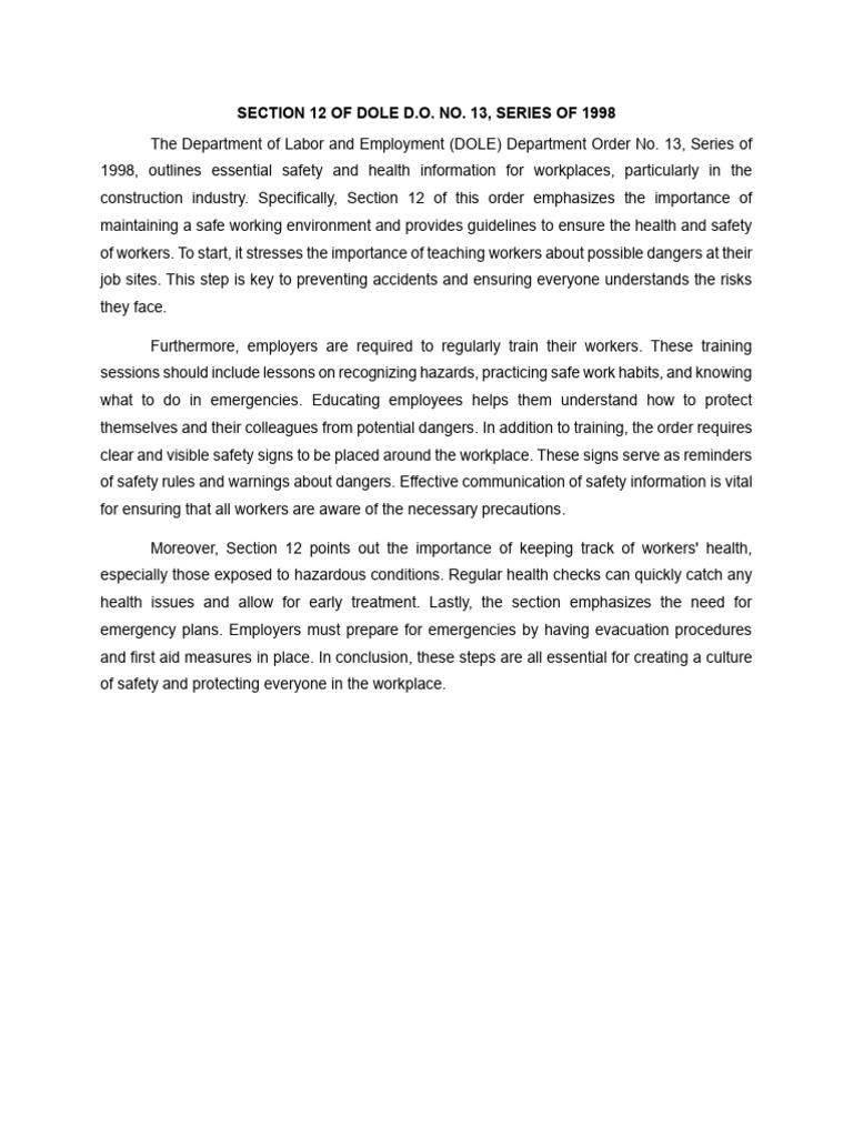 DOLE D.O. 13: Section 12 Safety Guidelines | PDF