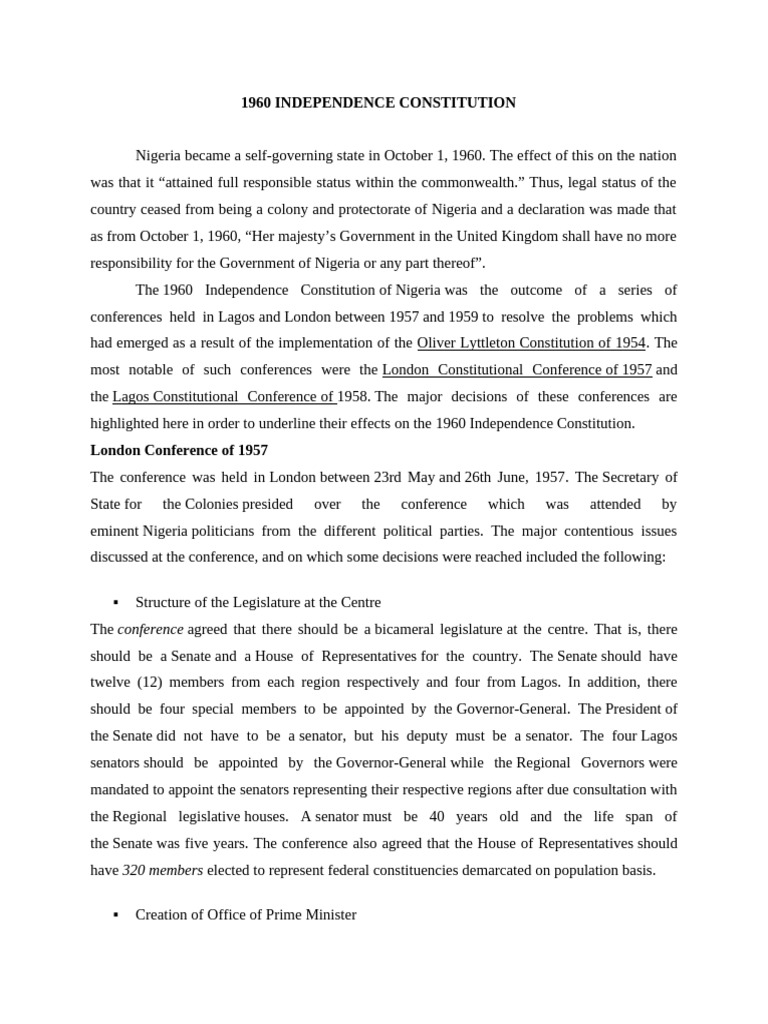 Nigeria's 1960 Independence Constitution | PDF | Constitution | Nigeria