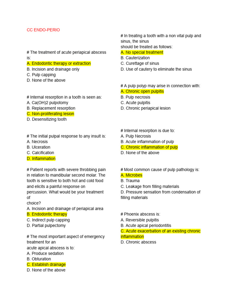 Q.A CC ENDO-PERIO | PDF | Human Tooth | Clinical Medicine