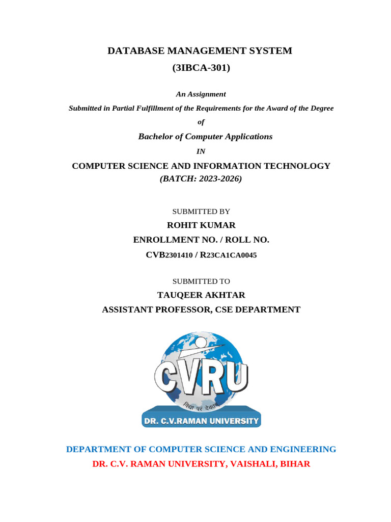 Cvru Assignment Front Page | PDF