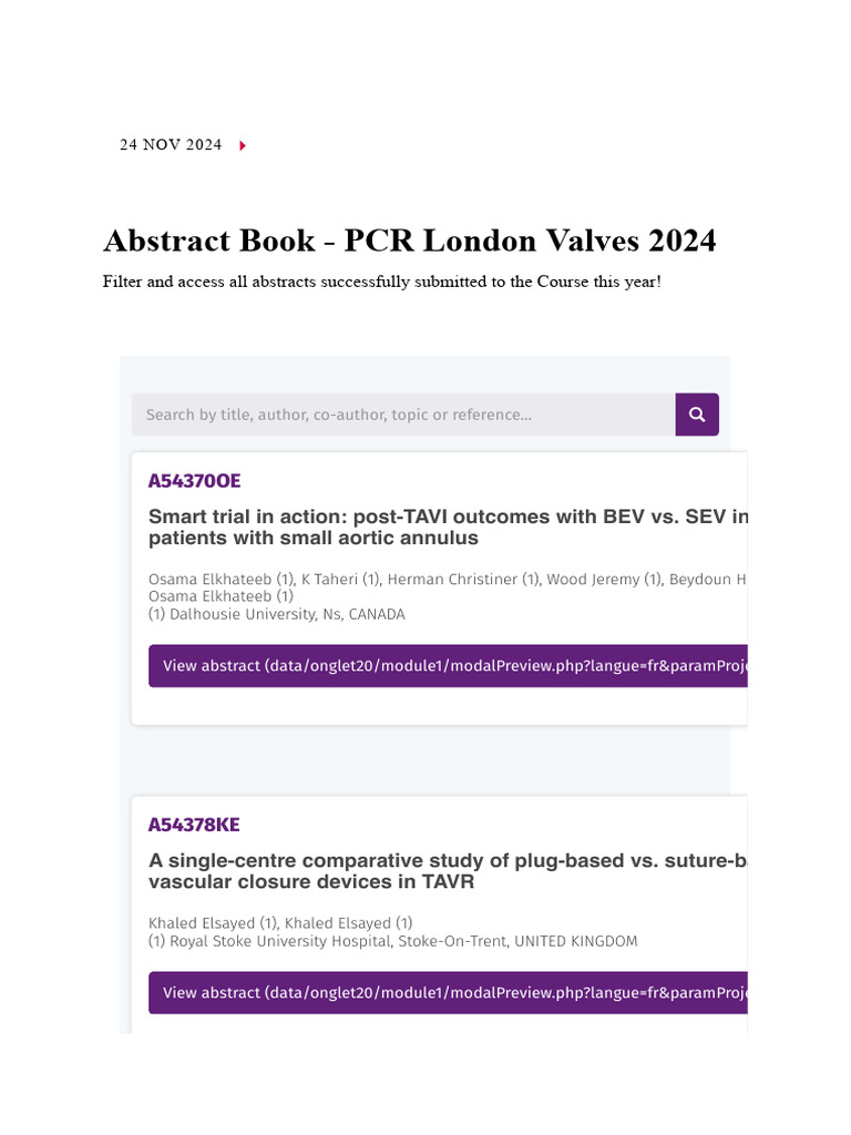Abstract Book - PCR London Valves 2024 | PDF | Medical Specialties | Cardiology