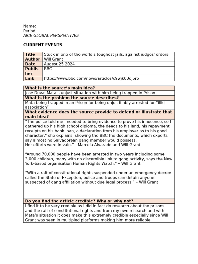 Current Events Worksheet-2 | PDF