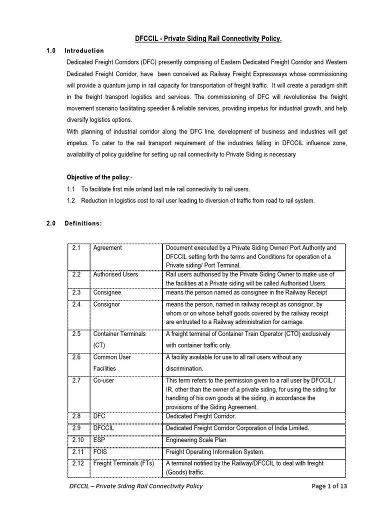DFCCIL-Pvt SDG Rail Connectivity Policy | PDF | Indemnity | Arbitration