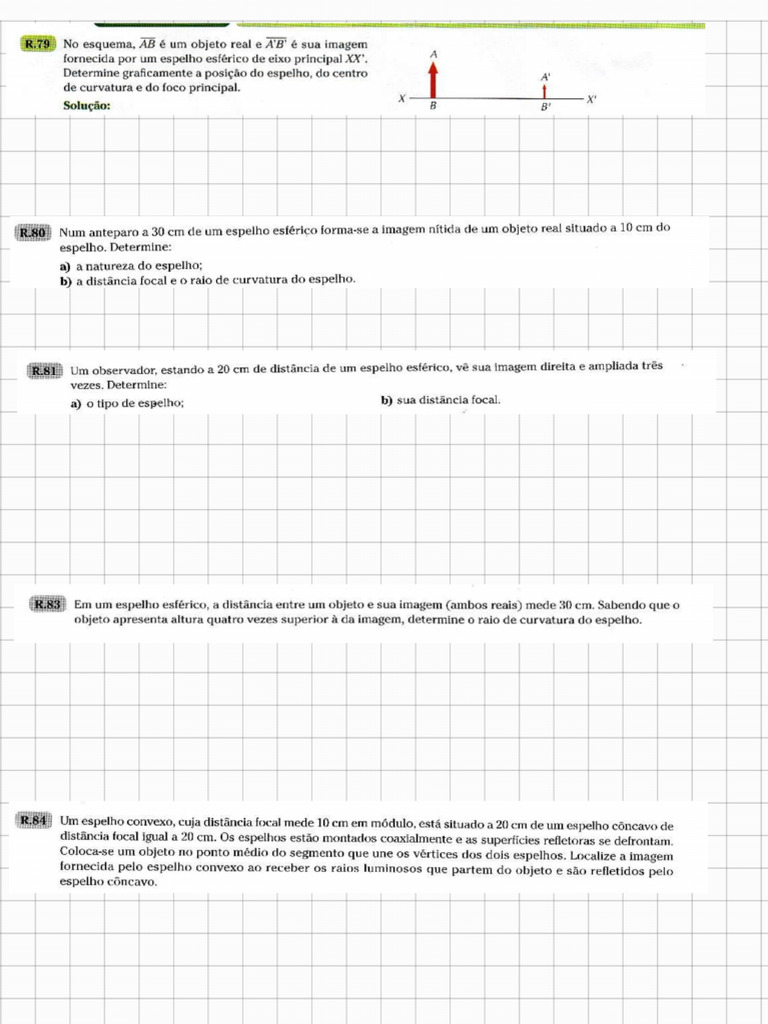 Exercícios Espelhos Esféricos Ramalho | PDF