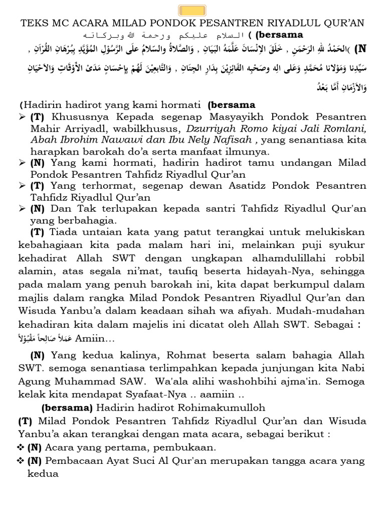 Teks MC Wisuda Pondok Pesantren | PDF