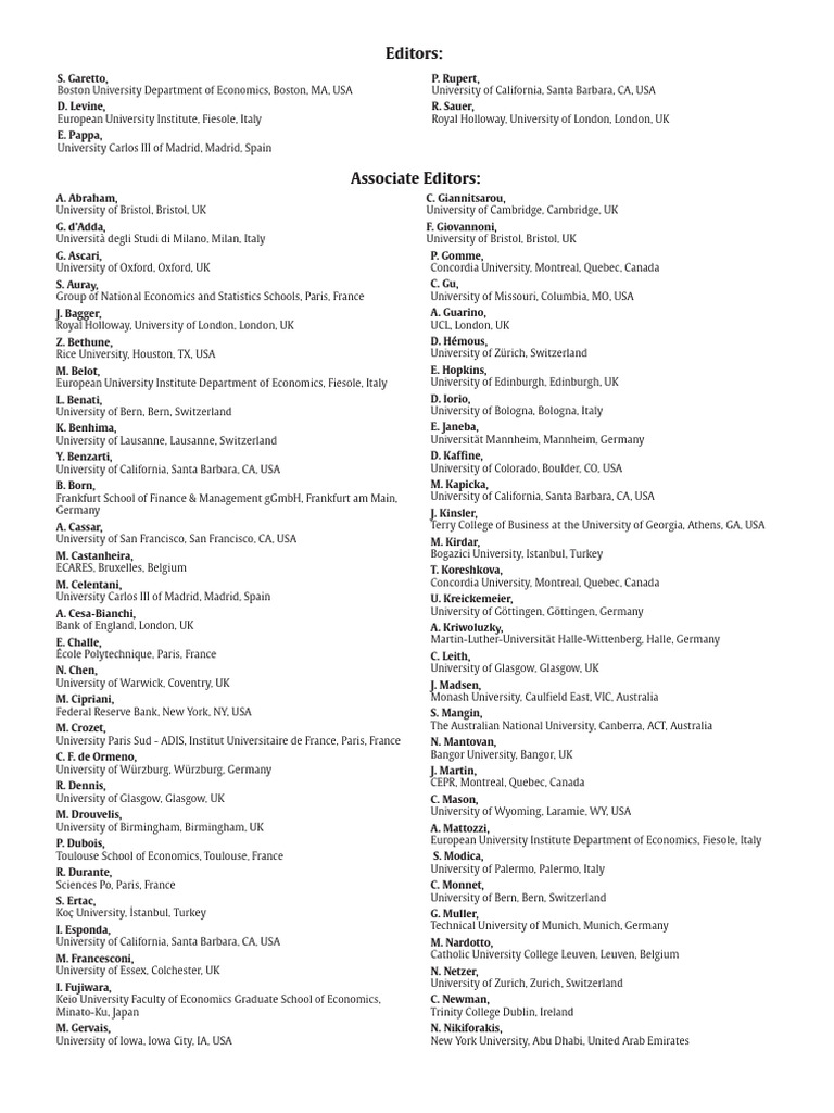 Editorial Board - 2023 - European Economic Review | PDF | Academic ...