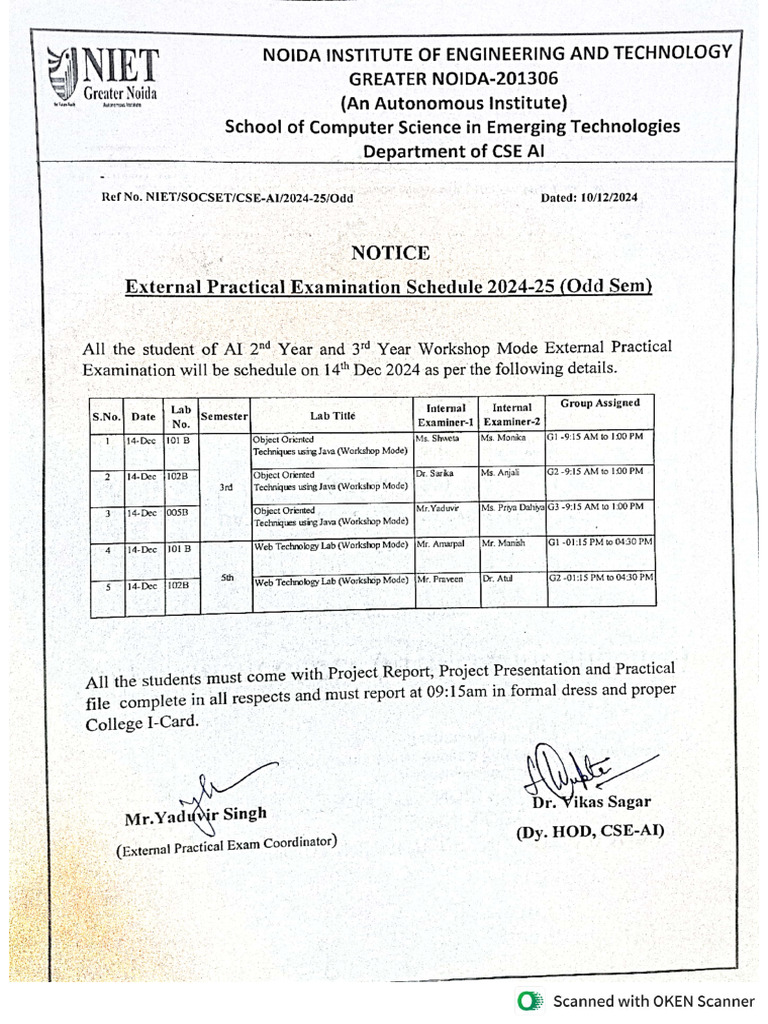 External Practical Examination Schedule Notice (Workshop Mode) | PDF