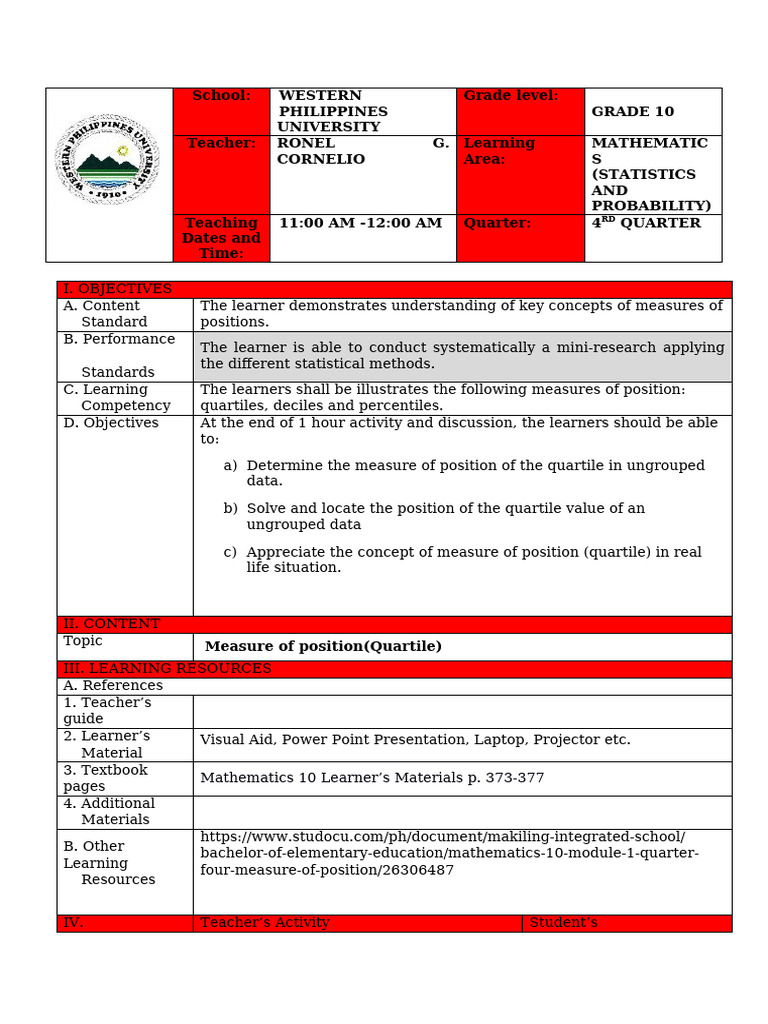 Quartiles in Ungrouped Data Analysis | PDF | Quartile
