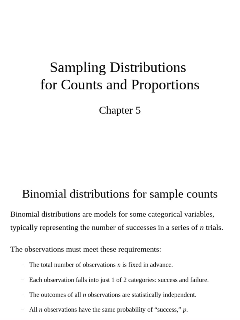 Chapter5sampling For Counts and Proportions | PDF | Probability Distribution | Sampling (Statistics)