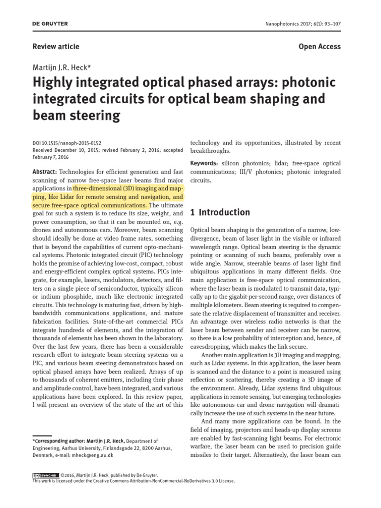 Optical Beam Steering with PICs | PDF | Photonics | Laser
