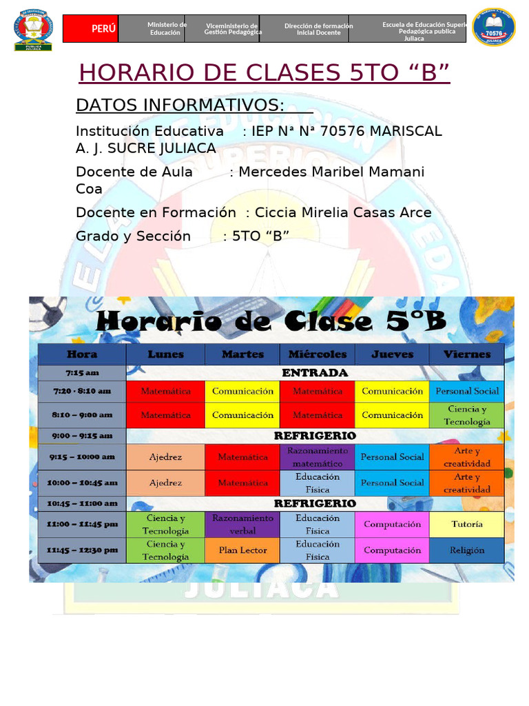 Horario de Clases 5to | PDF