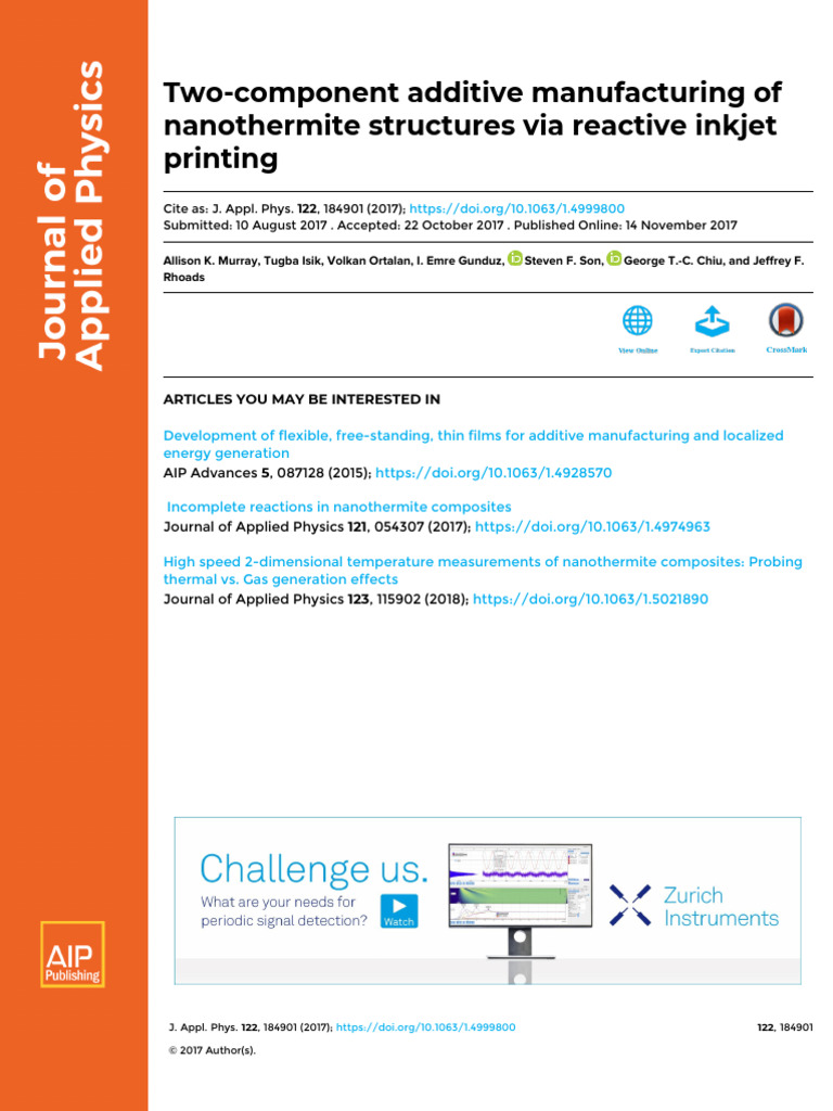 Two-Component Additive Manufacturing of Nanothermite Structures Via Reactive Inkjet Printing ...