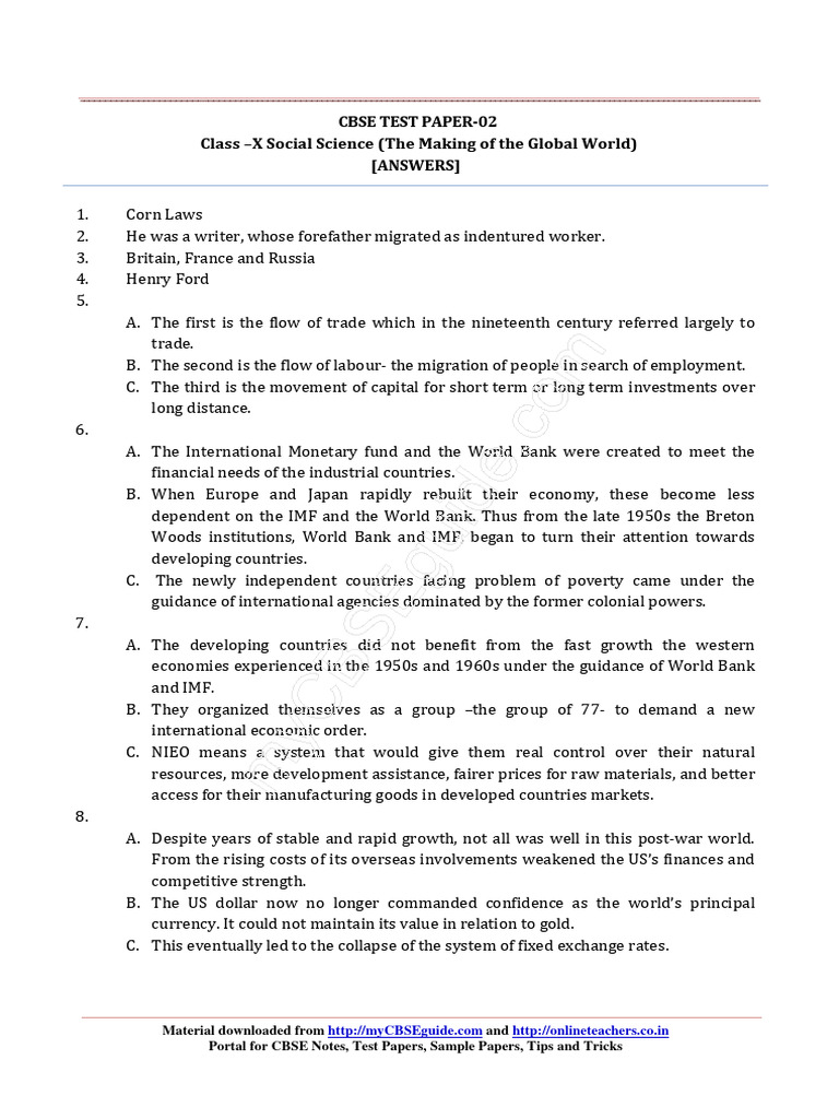 CBSE Class X Social Science Test | PDF | International Monetary Fund ...