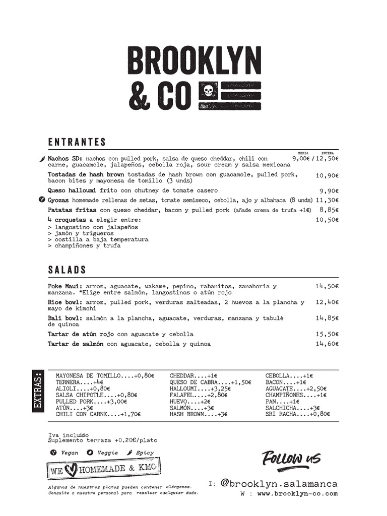 Menu Espanol Cocina Internacional Brooklyn Co Salamanca (1) | PDF