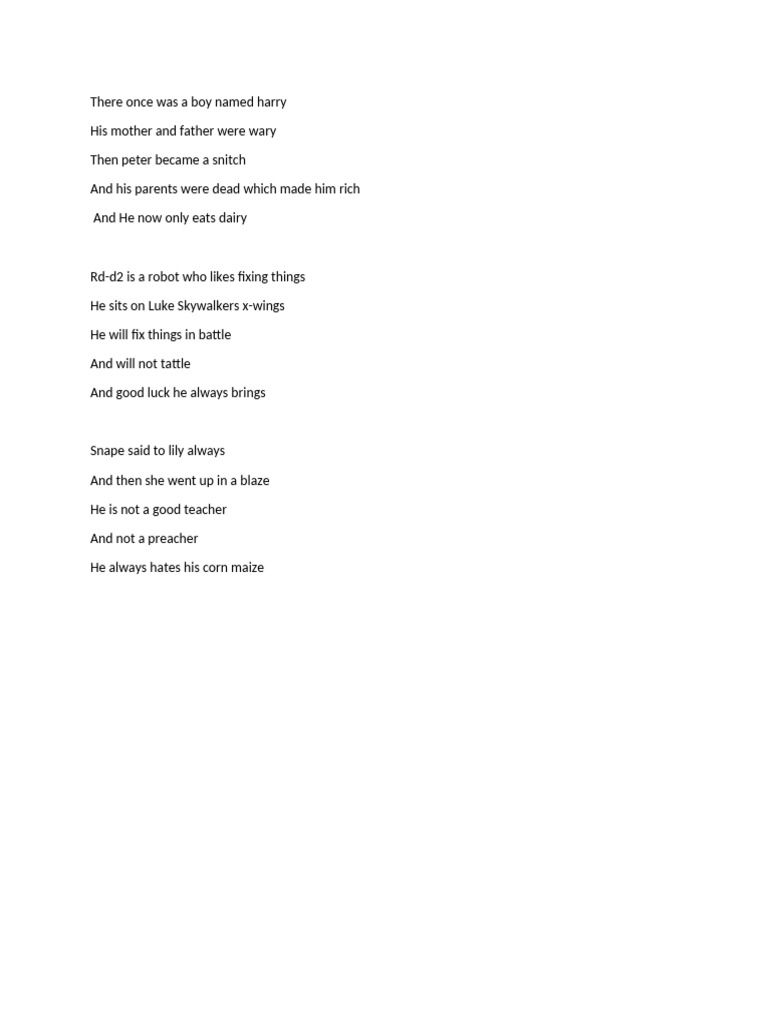 Whimsical Poem about Harry and Friends | PDF