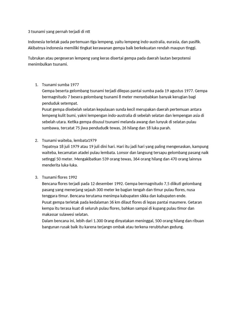 3 tsunami yang pernah terjadi di ntt | PDF