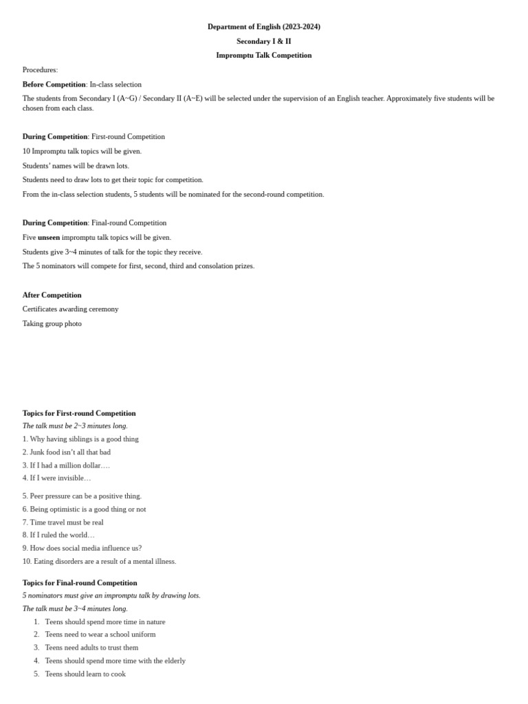 Impromptu Talk | PDF | Gesture | Nonverbal Communication