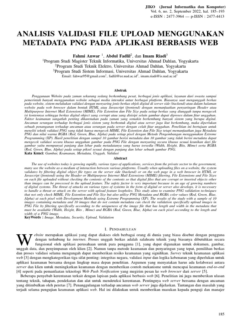 Analisis Validasi File Upload Menggunakan Metadata | PDF