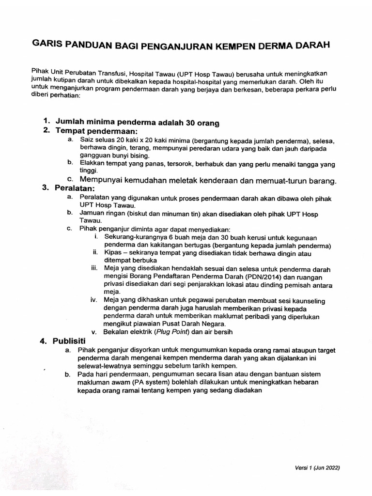 Garis Panduan Bagi Penganjuran Kempen Derma Darah | PDF