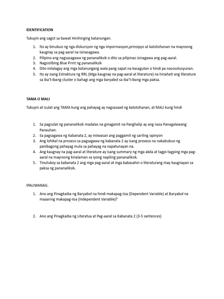 Pananaliksik (Pagsusulit Kabanata 2) . | PDF