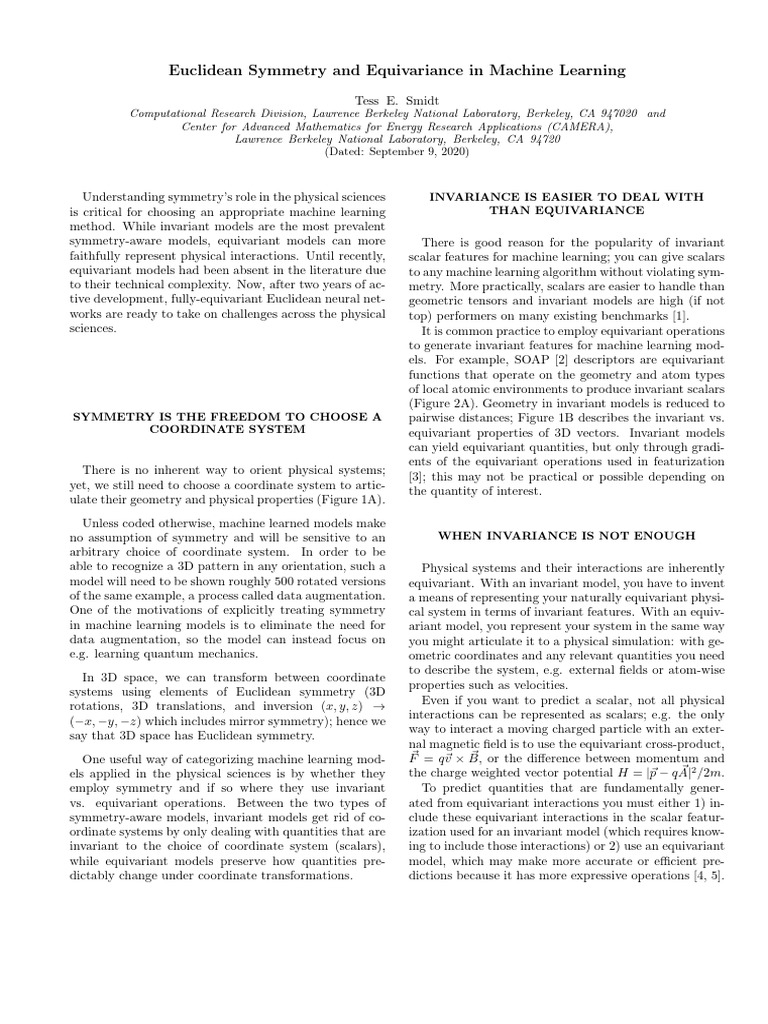 Euclidean Symmetry and Equivariance in Machine Learning | PDF | Tensor | Euclidean Vector