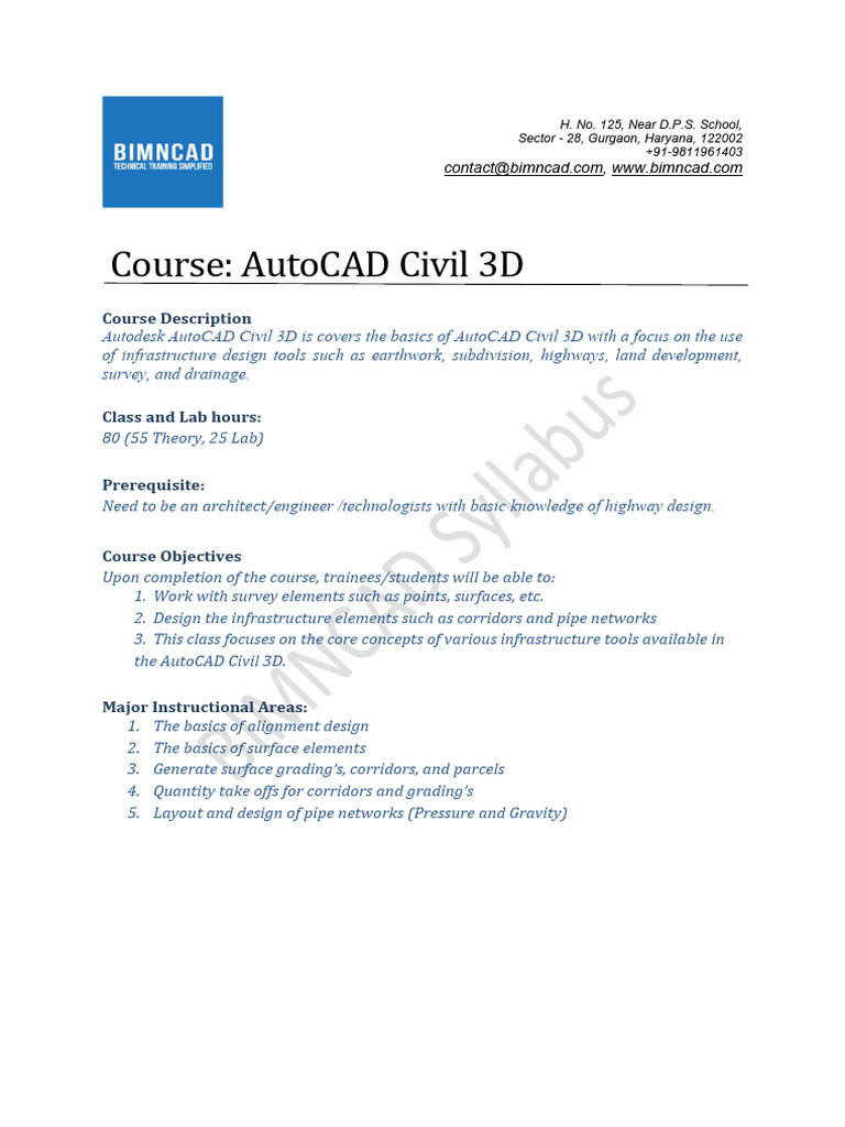 BIMNCAD_Syllabus_AutoCAD_Civil-3D-1 | PDF | Editing | Auto Cad