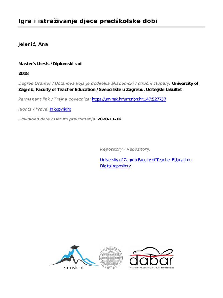 IGRA I ISTRAŽIVANJE DJECE PREDŠKOLSKE DOBI | PDF