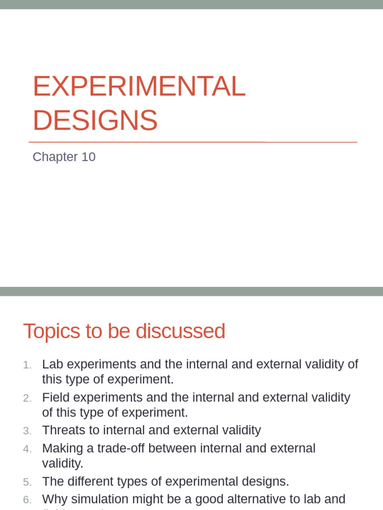 BRM Chapter 10 Experimental Designs | PDF | Experiment | Validity (Statistics)