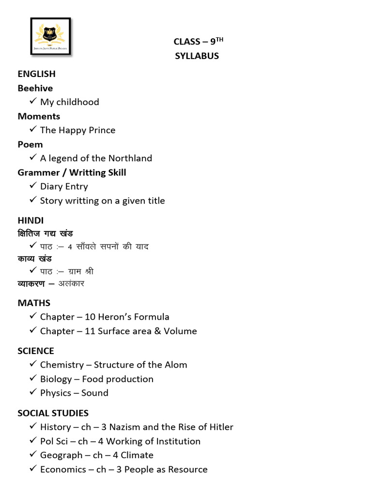 SYLLABUS 9TH CLASS | PDF