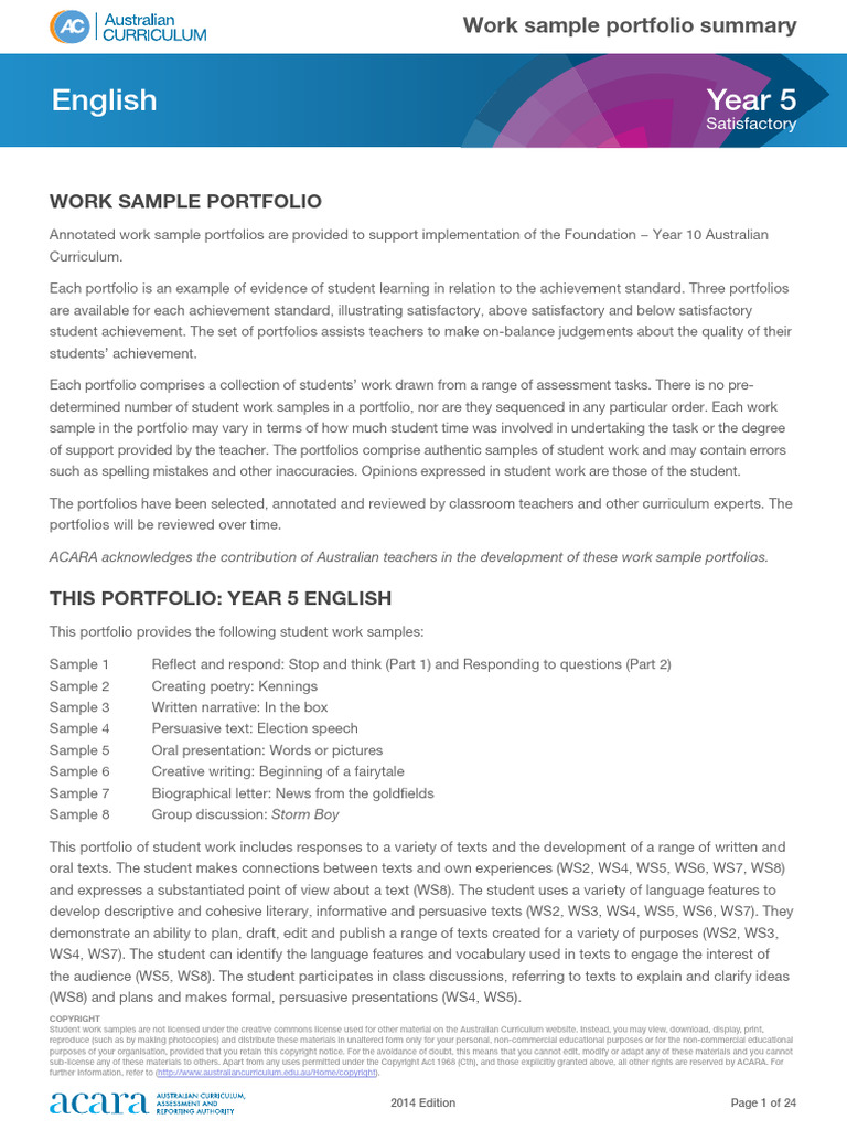 Year 5 English Portfolio Satisfactory | PDF | English Language | Copyright