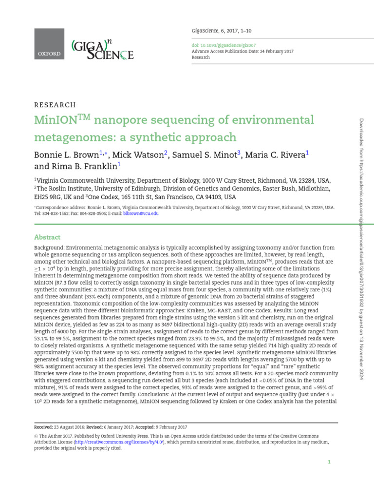 MinIONTM Nanopore Sequencing of Environmental | PDF | Dna Sequencing ...