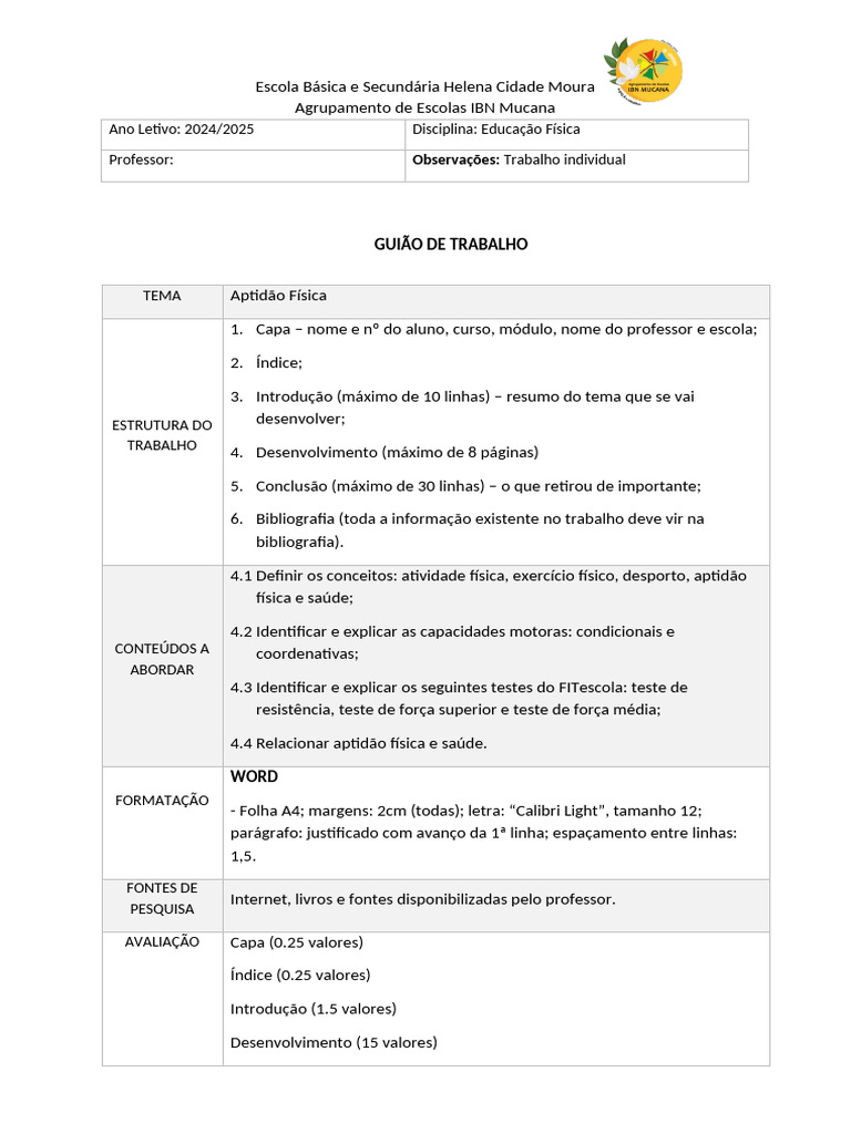 Guião de Trabalho - APF | PDF