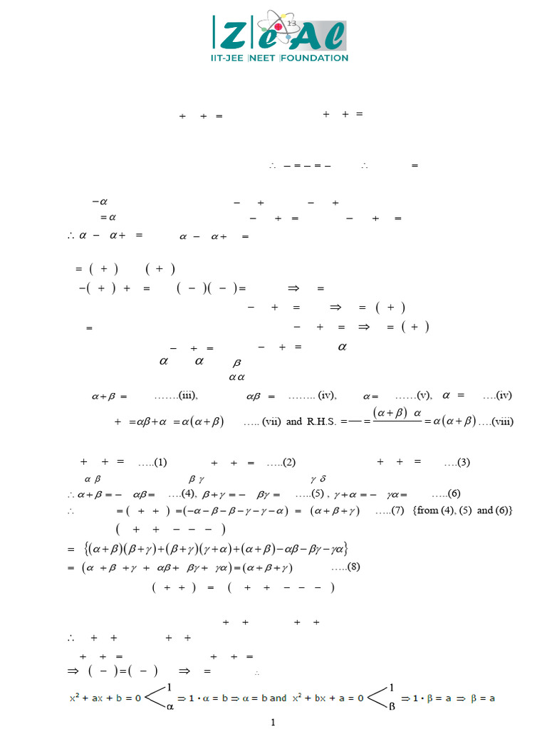 Corrected Quadratic Equations Lecturewise - 7 - 10 Practice Sheet ...