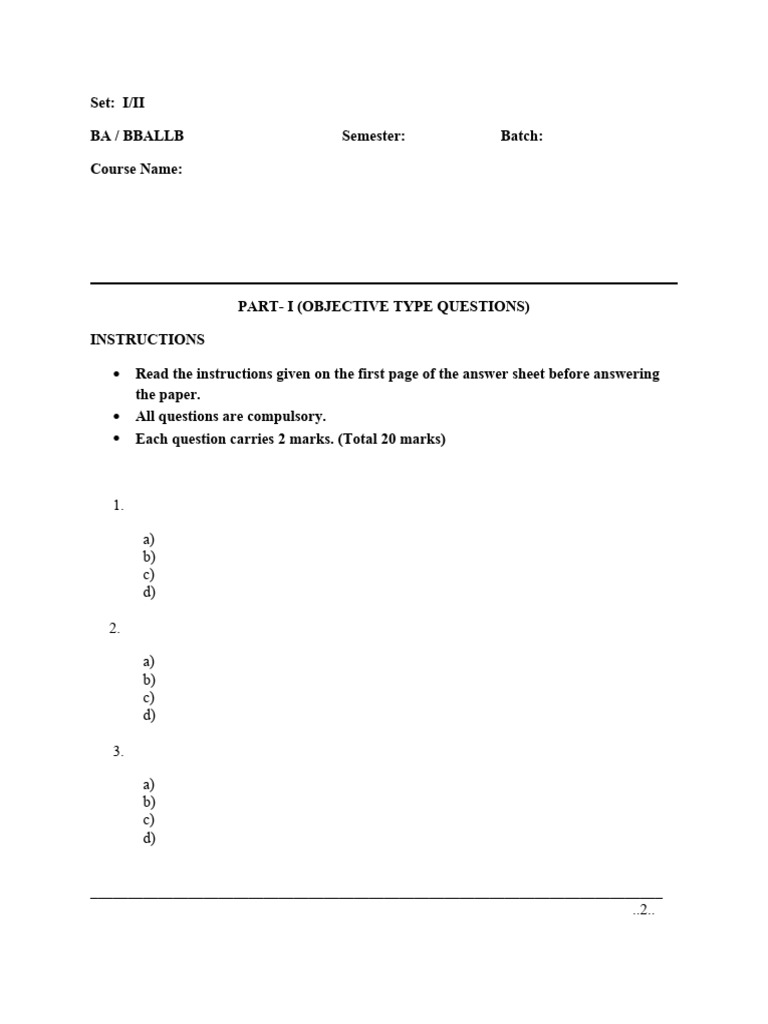 Objective Exam Format for BA/BBALLB | PDF