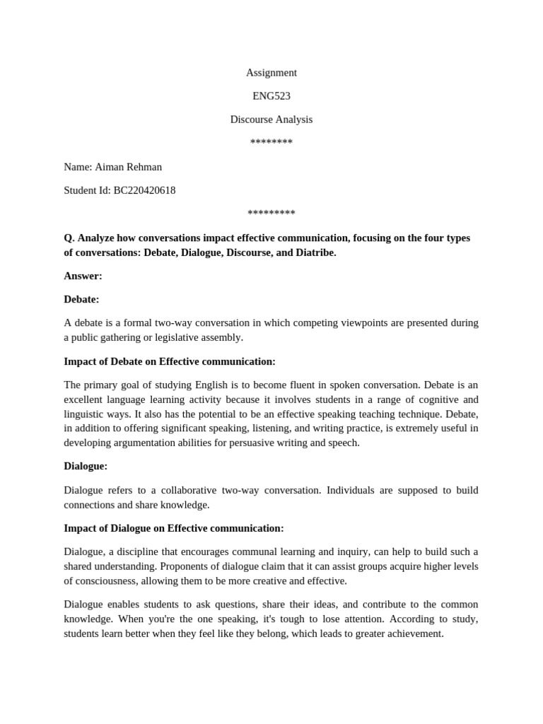 eng523 assignment | PDF | Communication | Discourse