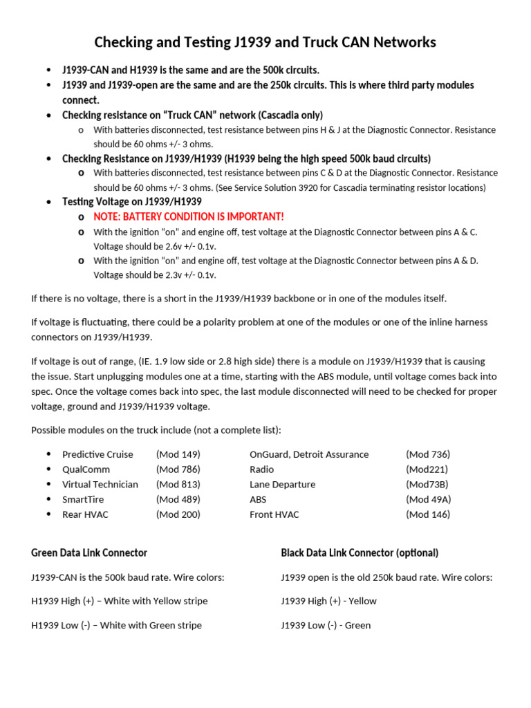 J1939 Truck CAN Network Testing Guide | PDF | Electrical Resistance And ...