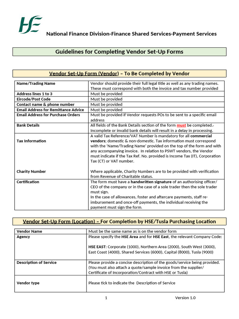 Vendor Set-Up Form Completion Guidelines | PDF | Invoice | Taxes