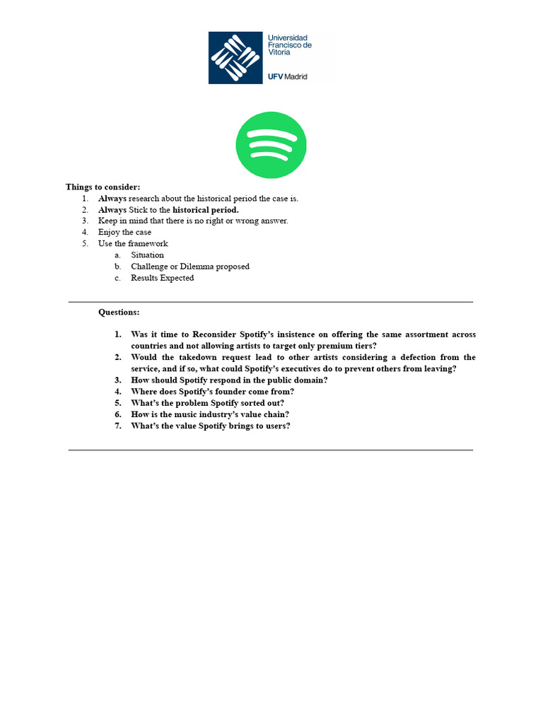 Spotify Case Questions | PDF