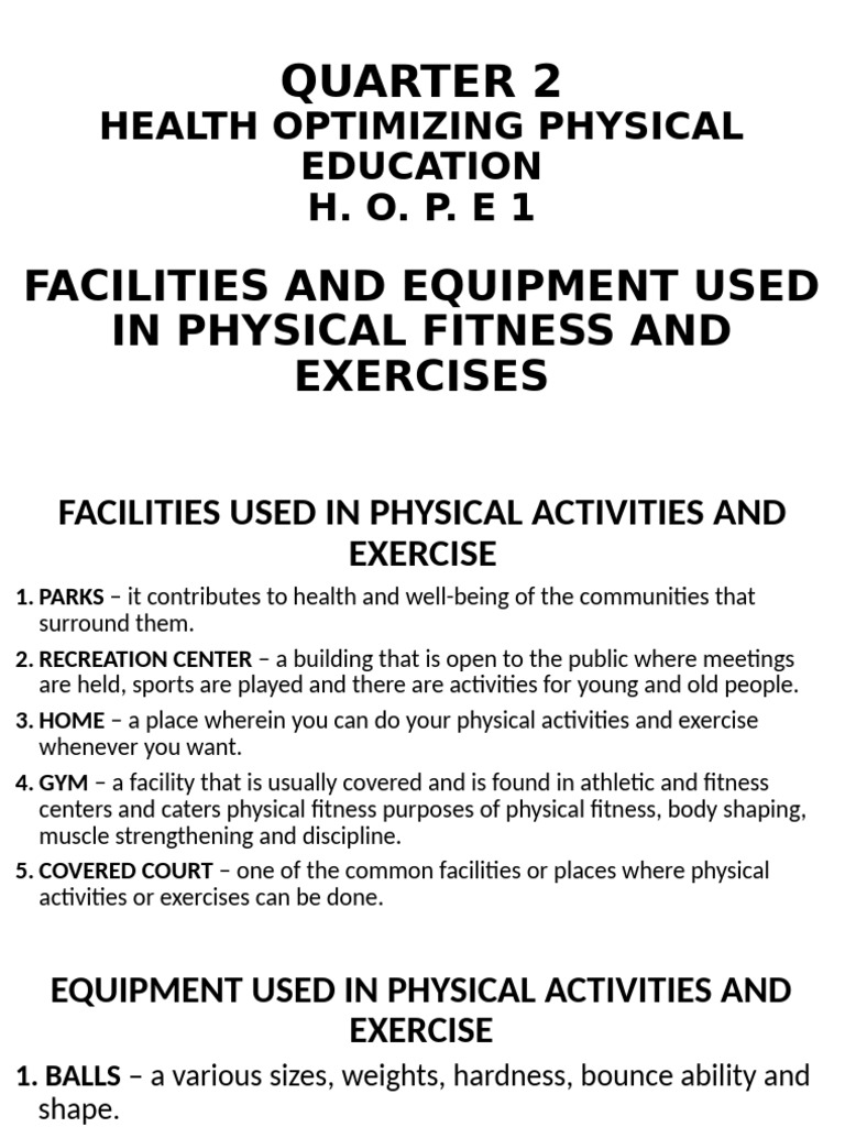 Facilities and Equipment in PE | PDF