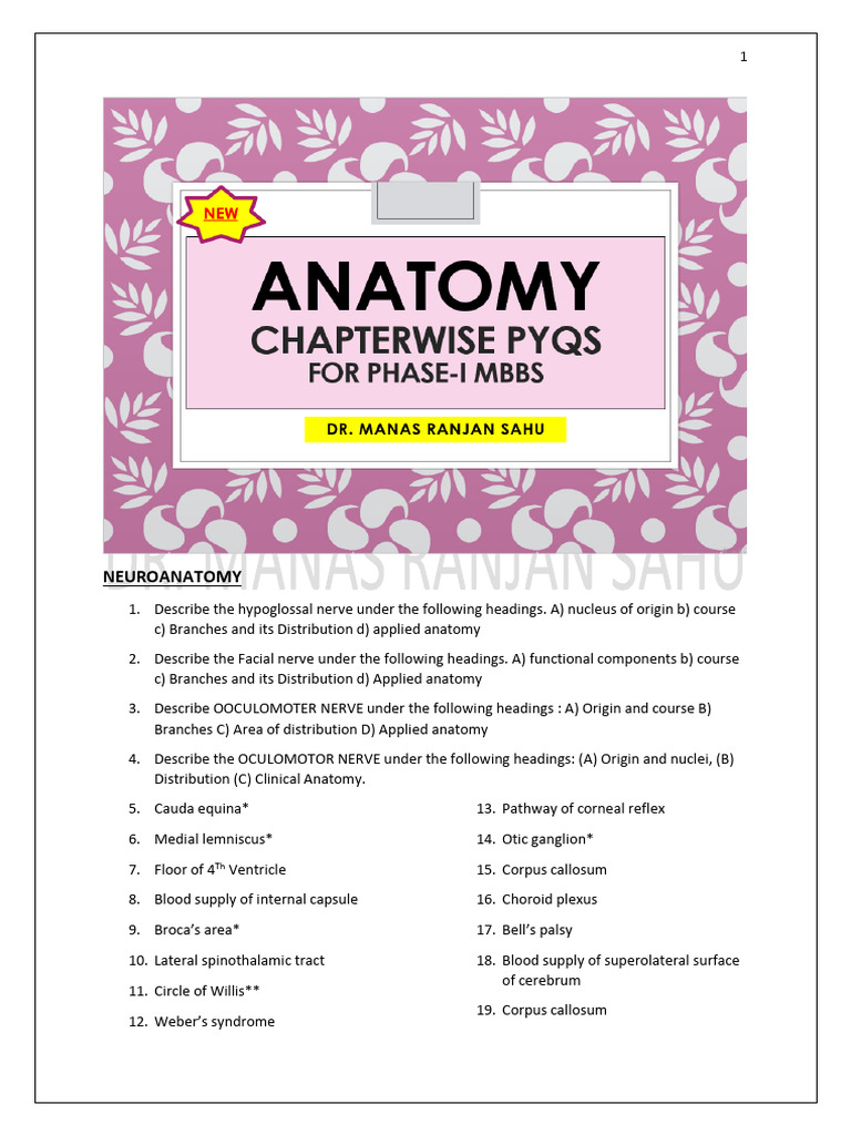 ANATOMY PYQs Chapterwise Dr. Manas Ranjan | PDF | Human Leg | Hand