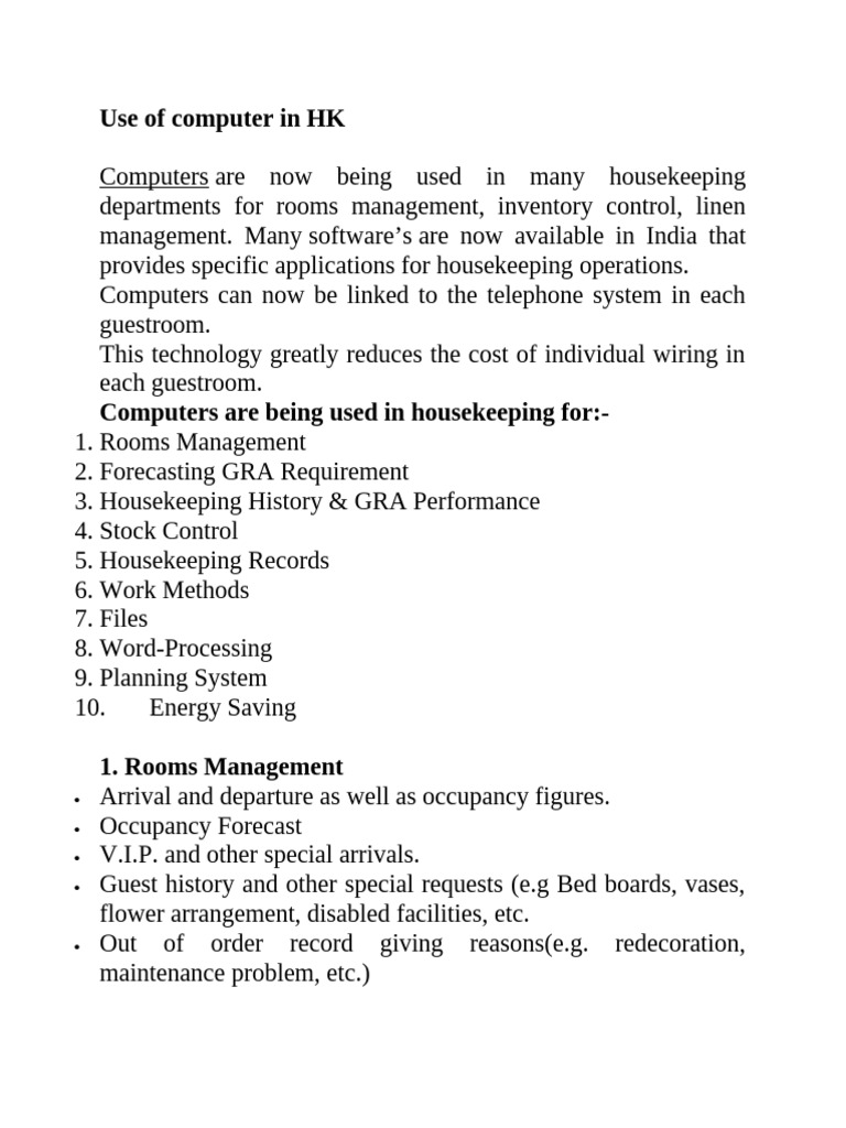 Use of Computer in Hk | PDF | Wi Fi | Housekeeping