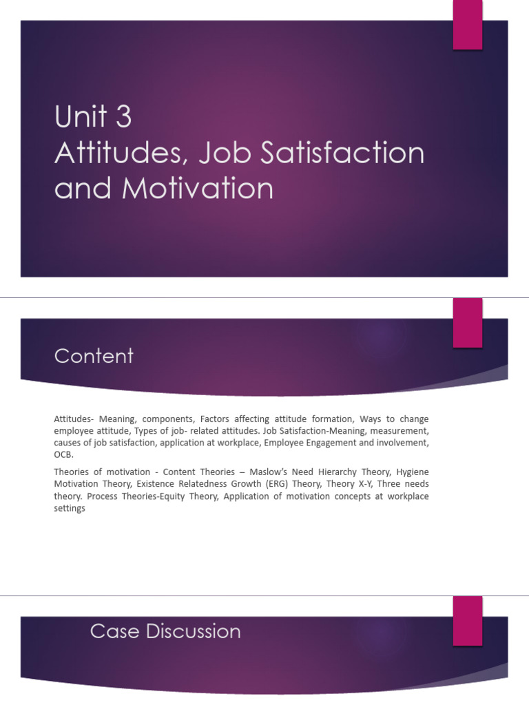 Attitude, Job Satisfaction, Motivation in Organisation Behaviour | PDF ...