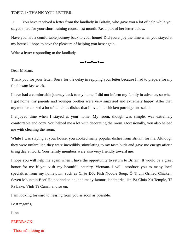 TOPIC 1 Thank you letter | PDF | Foods | Cuisine