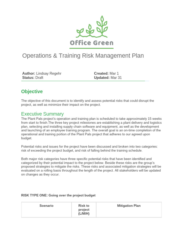 Project Mangemen Risk Management Plan | PDF | Risk | Risk Management