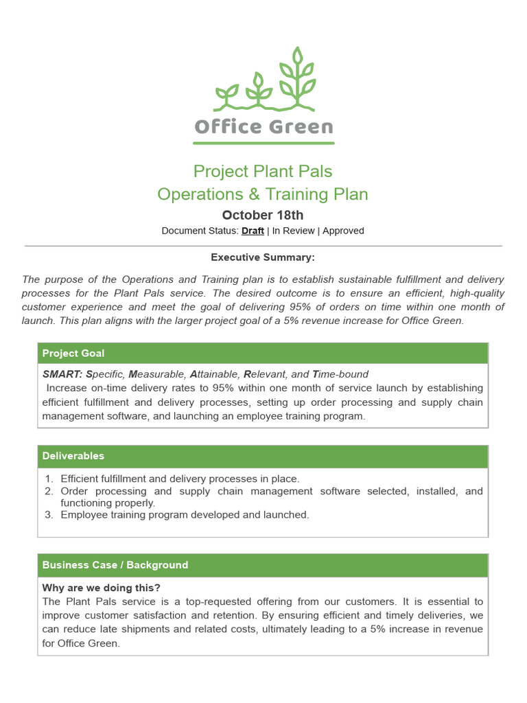 Plant Pals Operations & Training Plan | PDF | Economies | Business