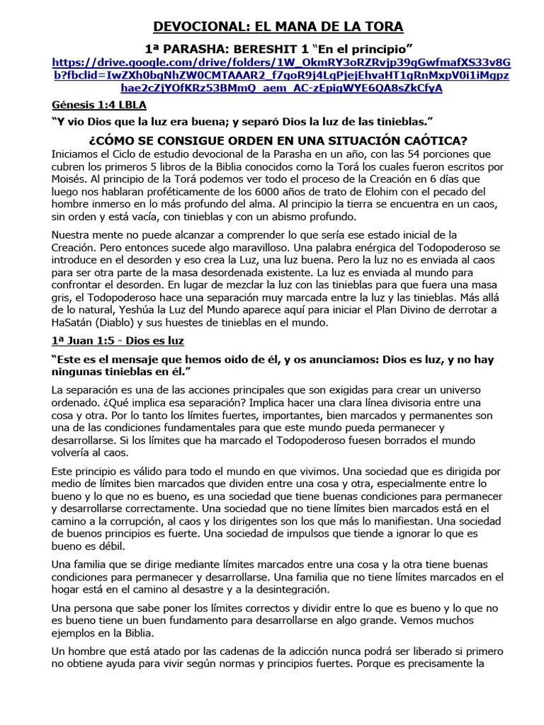 1 Parasha Bereshit 1 | PDF | Libro del Génesis | Creencia religiosa y doctrina