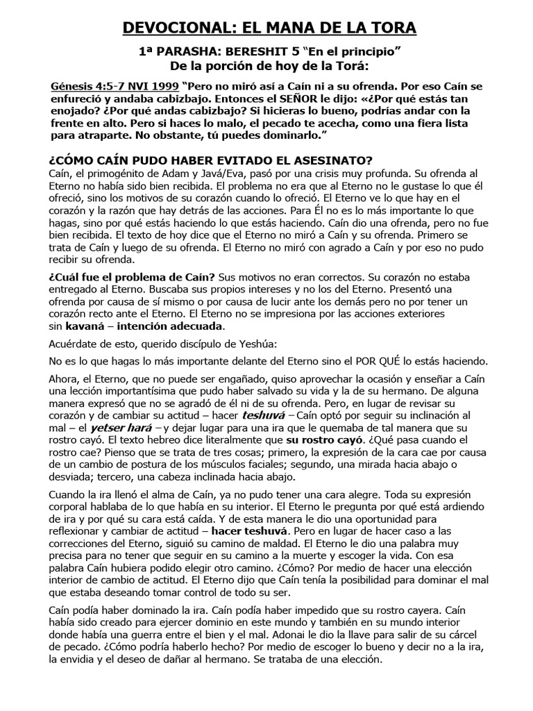 1ª PARASHA BERESHIT 5 | PDF | Mal | Salmos